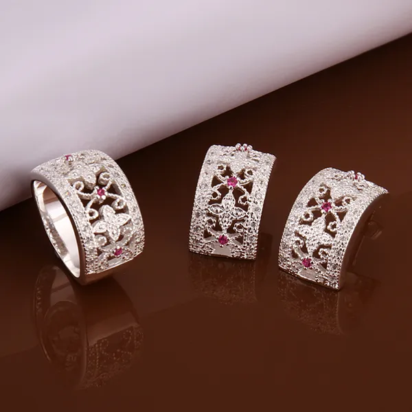 DHgate.com:Dazzling Ruby Hollow Piece 925 Sterling Silver Jewelry Set ...