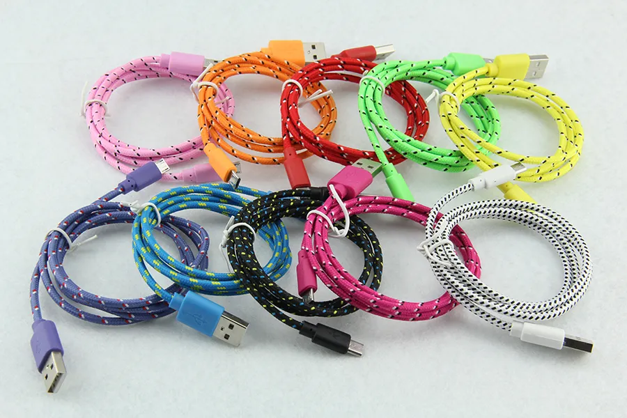 Fabric Braided Charging Cable For Mobile Phone Round Coloful Nylon Data ...