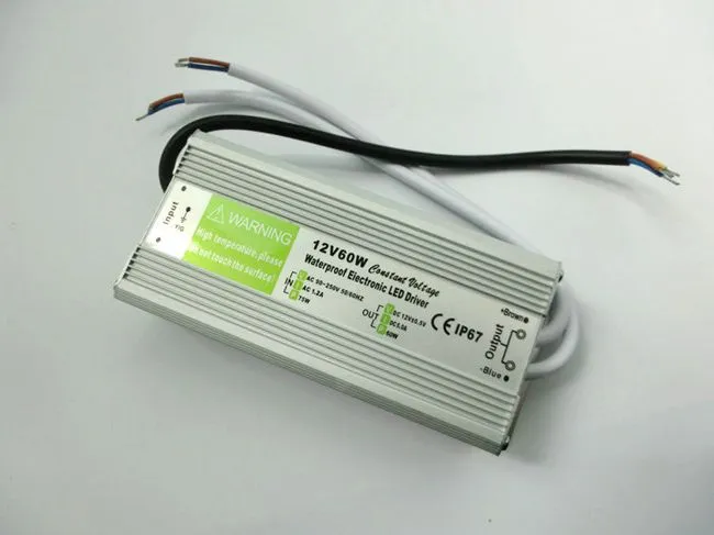 60W Waterproof Outdoor LED Power Supply Driver 90 267V AC To 12V 24V DC ...