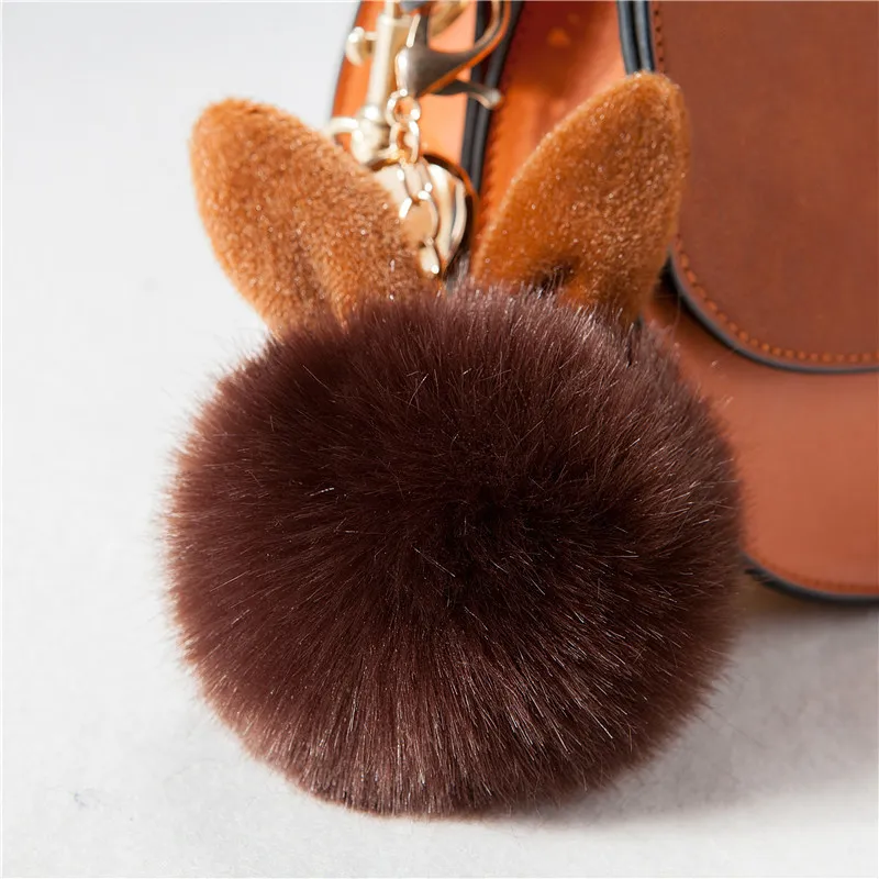 Women Fuzzy Bunny Ear Keychain Fashion Faux Rabbit Fur Keyfobs Hoder ...