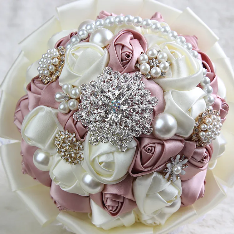 DHgate.com:Artificial Lace Satin Rose Pearl Crystal Wedding Bouquets ...