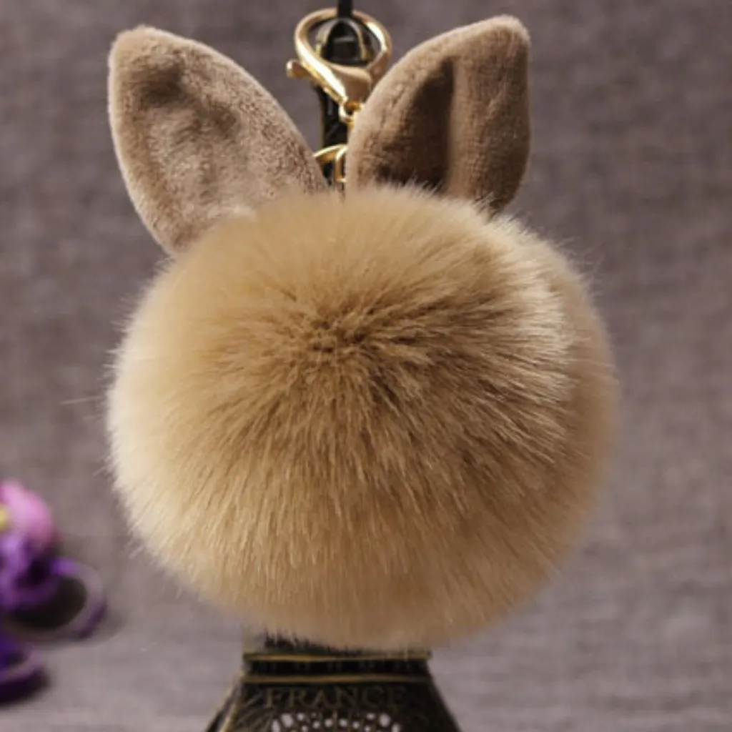 Women Fuzzy Bunny Ear Keychain Fashion Faux Rabbit Fur Keyfobs Hoder ...