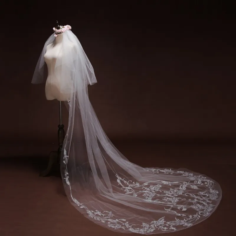 Elegant 3m Long Lace Veil Wedding: Premium Chapel Length Bridal Veil ...