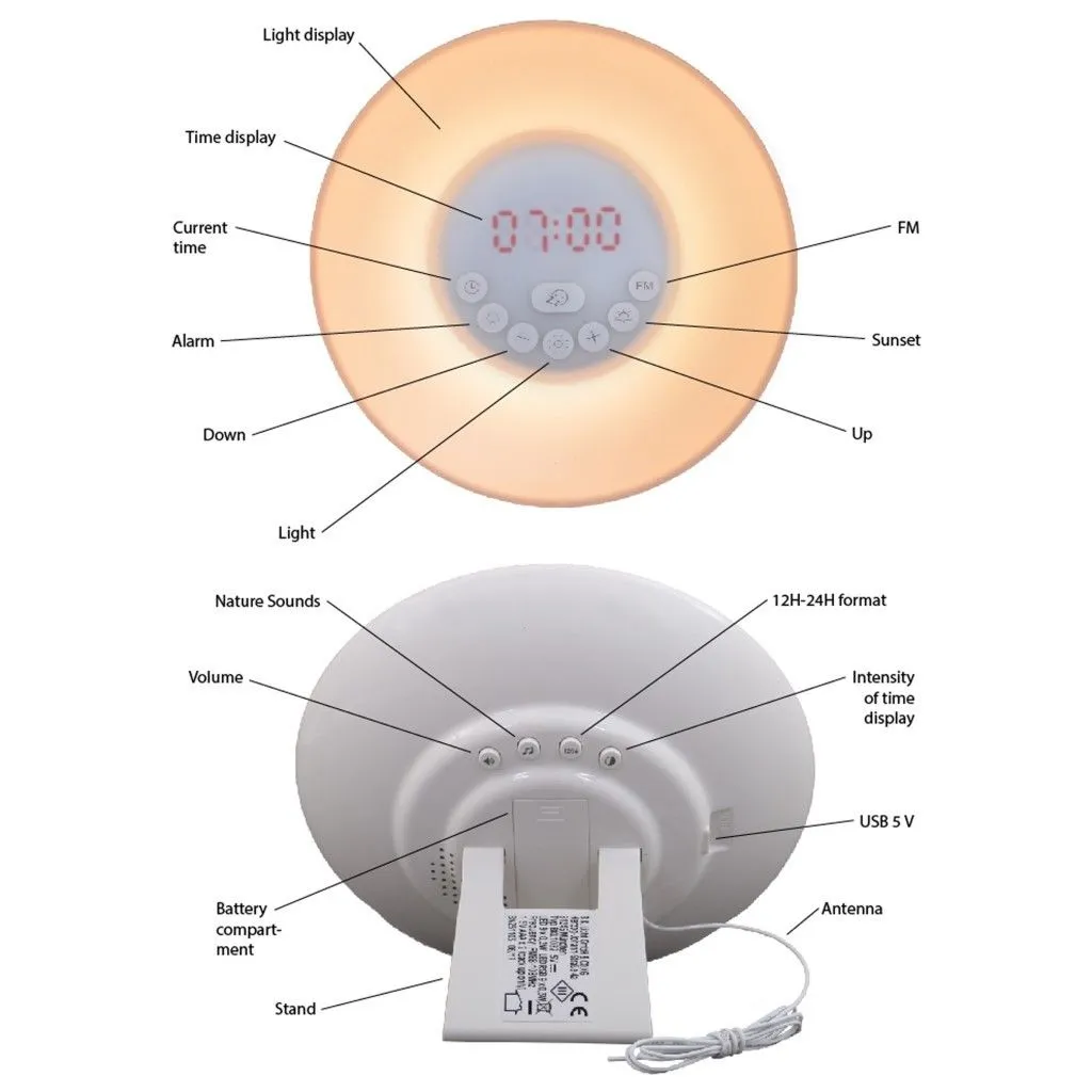 Sunrise Alarm Clock With FM Radio, LED Night Lamp And Touch Sensor Wake ...