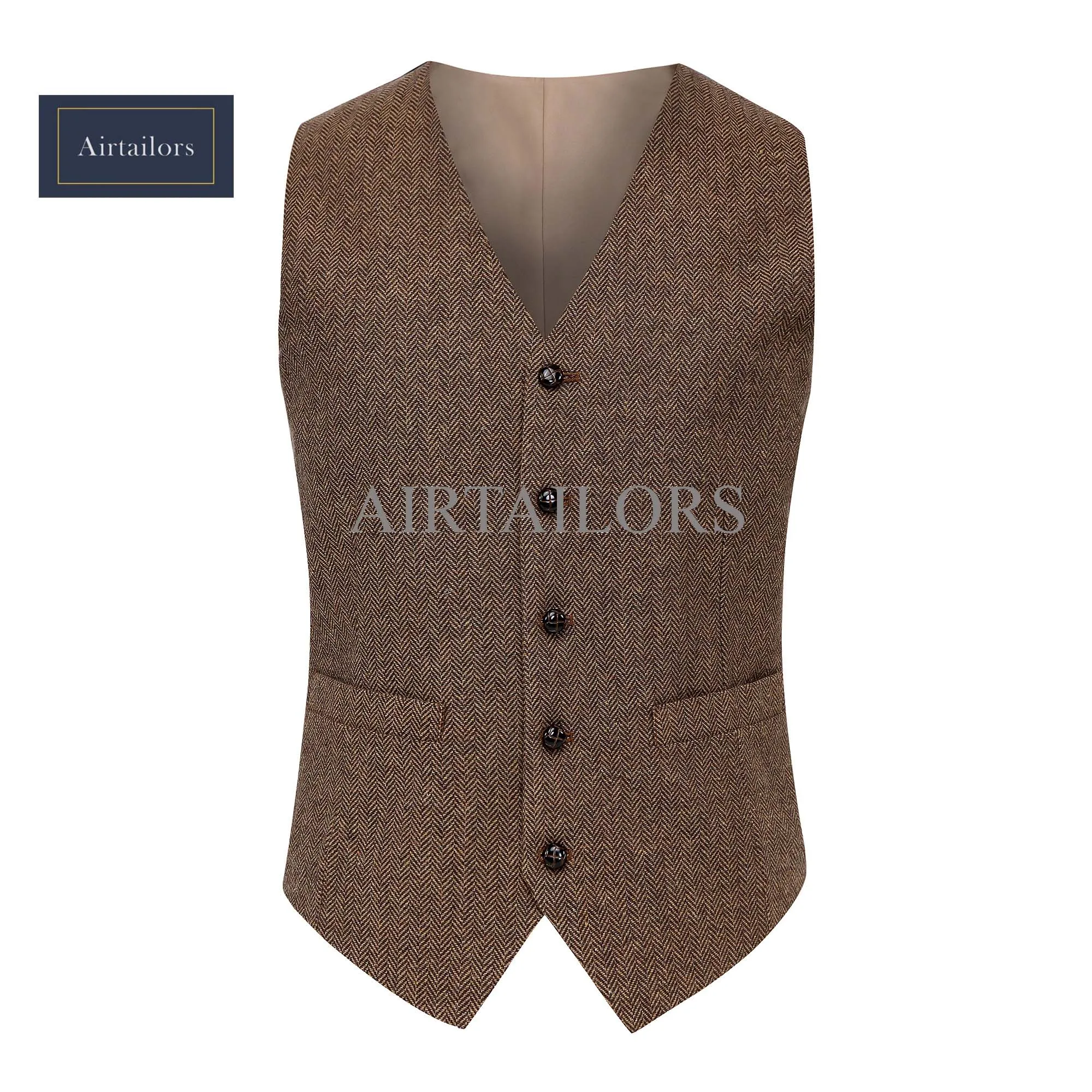2024 Herringbone Tweed Suit Vest For Men, Vintage Slim Fit Wool ...