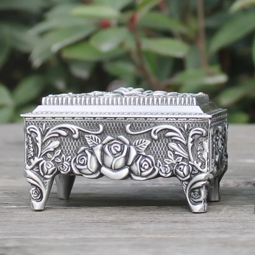 Zinc Alloy Silver Keeper Jewelry Box Pewter Plated Rose Design Trinket ...