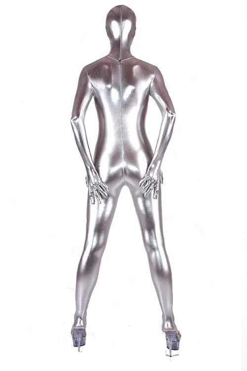 Silver Shiny Metallic Zentai Suit Fullbody Catsuit Cosplay Costume For