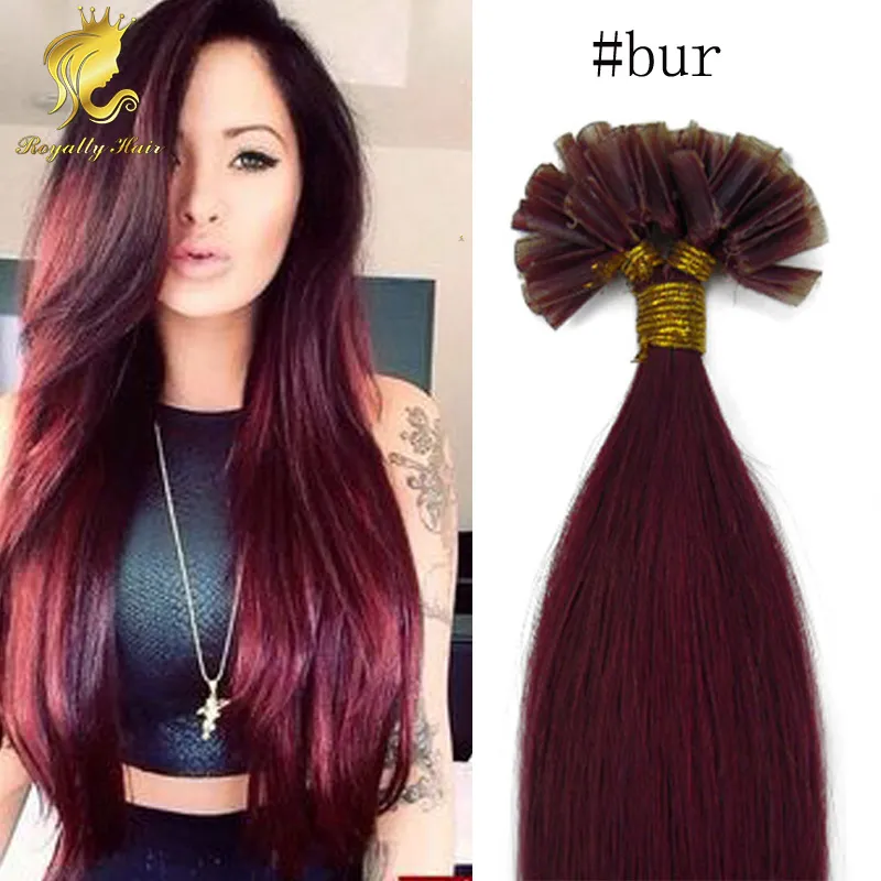 Keratin U Tip Brazilian Burgundy Human Hair Extensions, 0.5 Gram Strand ...