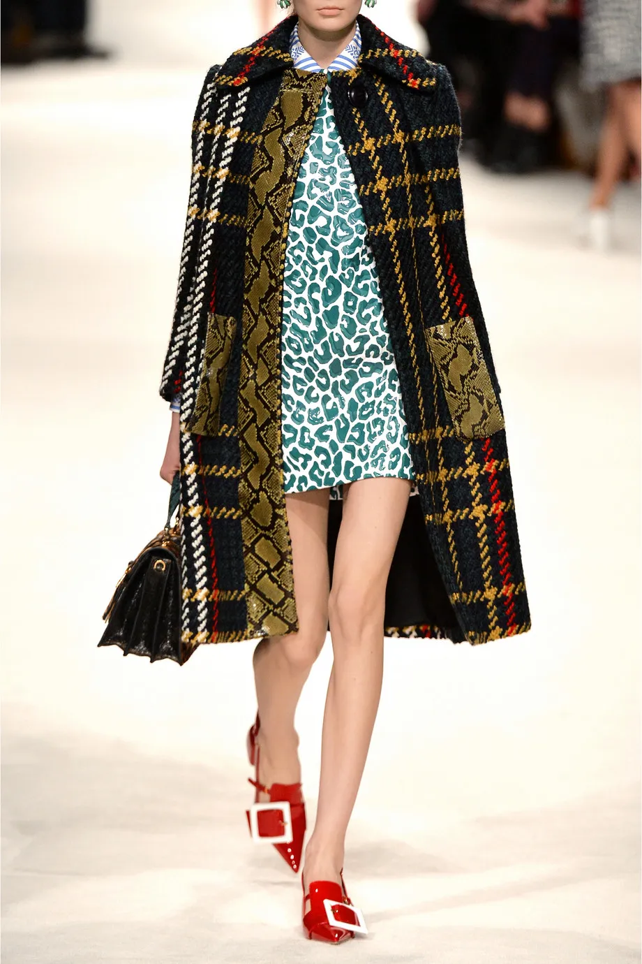 Plaid Gird Print Womens Berghaus Coat With Covered Button Trench ...