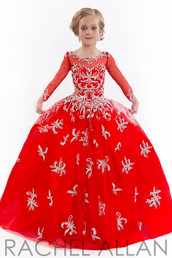 Luxury Red Pageant Dress With Puffy Tulle Appliques, Red Crystal ...