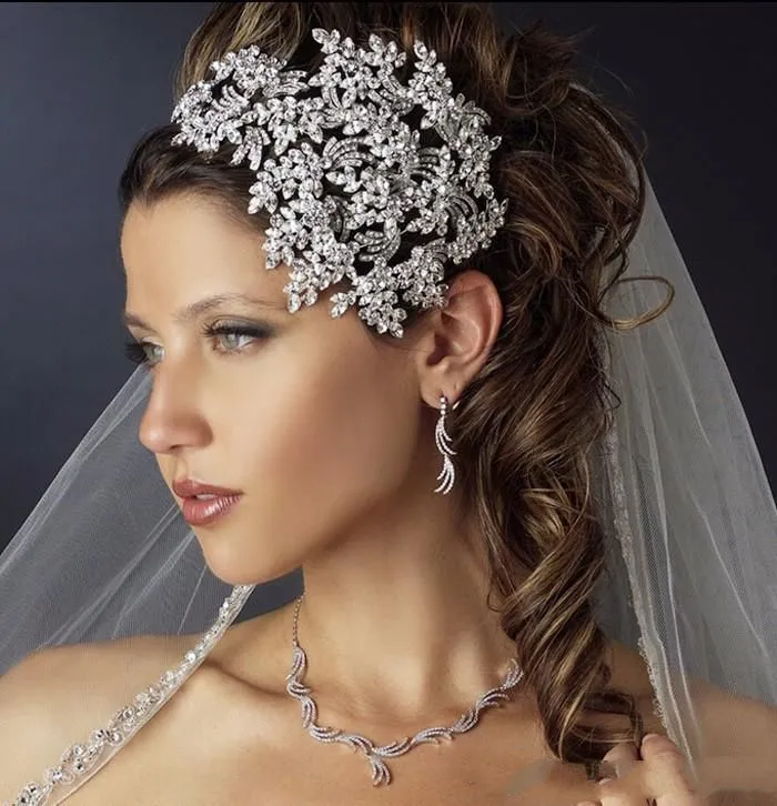 New Trendy Wedding Bridal Crystal Rhinestone Silver Queen Headbands