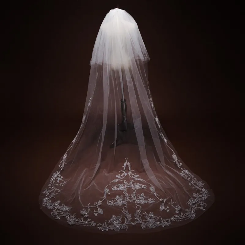 Elegant 3m Long Lace Veil Wedding: Premium Chapel Length Bridal Veil ...