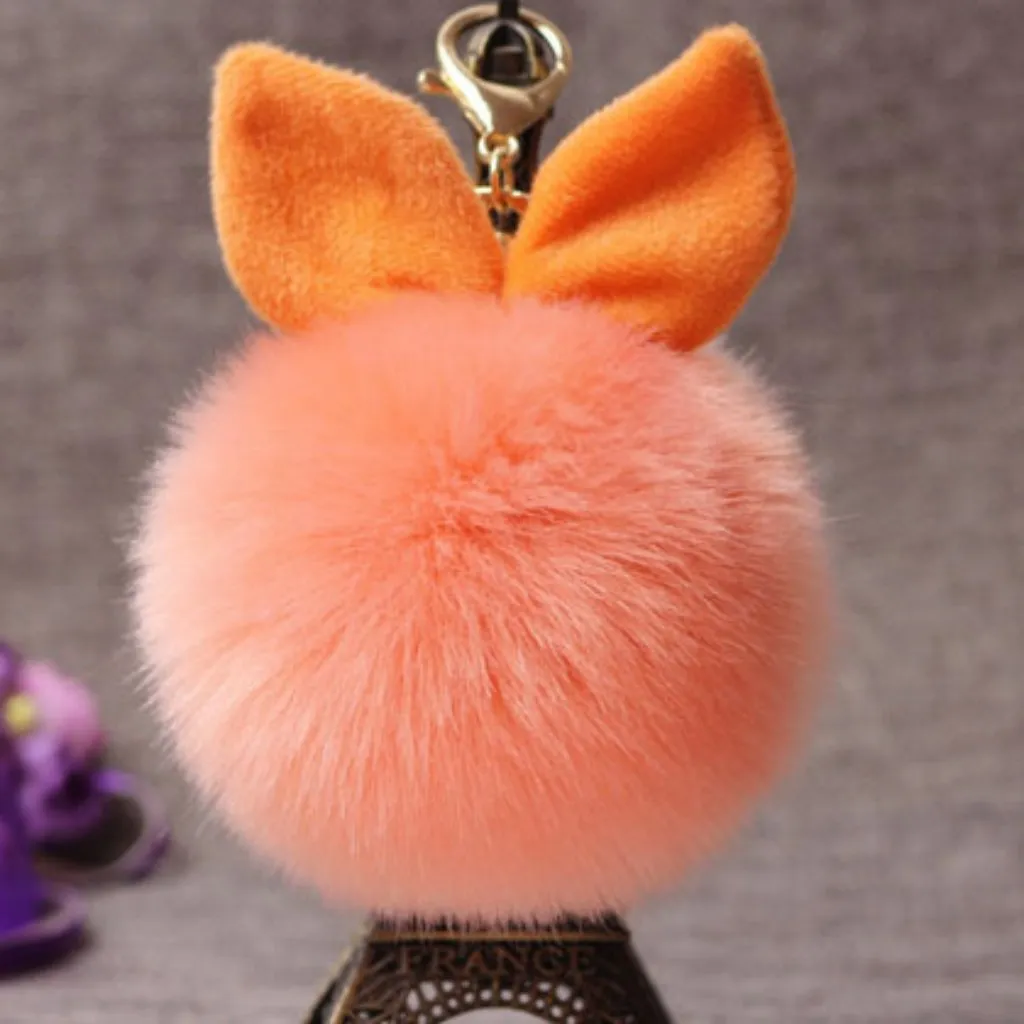 Women Fuzzy Bunny Ear Keychain Fashion Faux Rabbit Fur Keyfobs Hoder ...