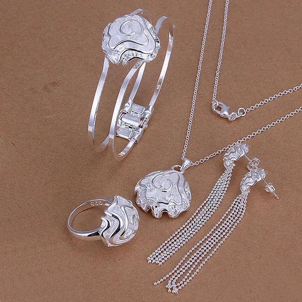DHgate.com:Dazzling 925 Sterling Silver Rose Set Jewelry (Necklace ...