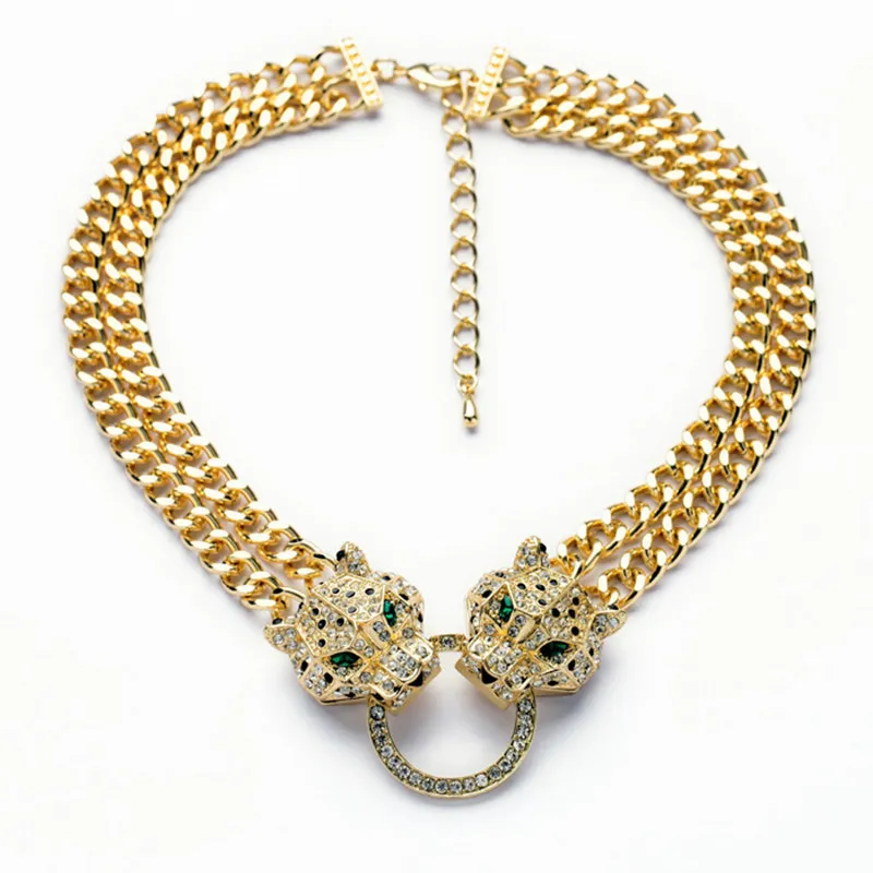 Trendy Fashion Gold Crystal Leopard Head Pendant Luxury Necklace Choker ...