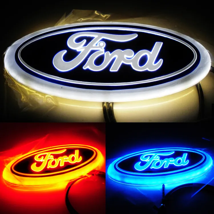 LED 4D Car Logo Light 14.5cm X 5.6cm Blue, Red, And White Auto Truck ...