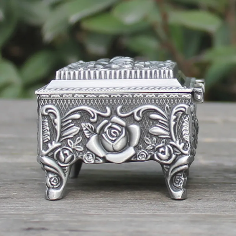 Zinc Alloy Silver Keeper Jewelry Box Pewter Plated Rose Design Trinket ...