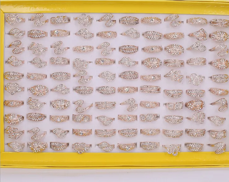 DHgate.com:12Pcs/Lot Qiankun Rose Gold Crystal Rings: Mixed Sizes for ...