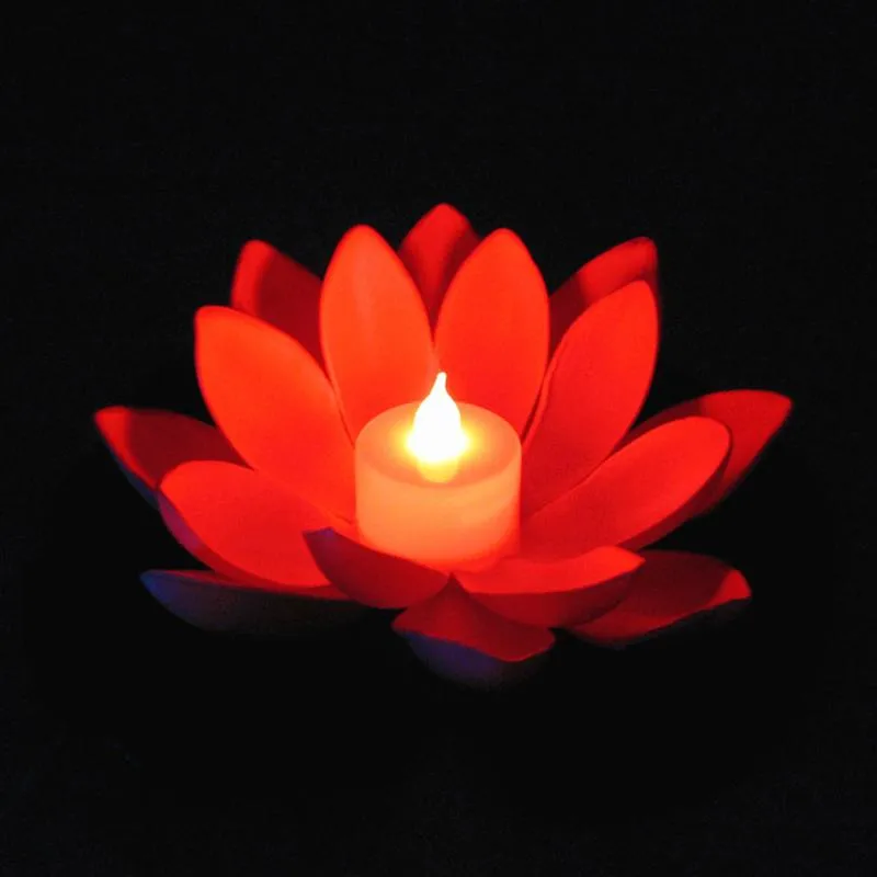 Artificial LED Floating Lotus Flower Lotus Candle Lamp With Colorful ...