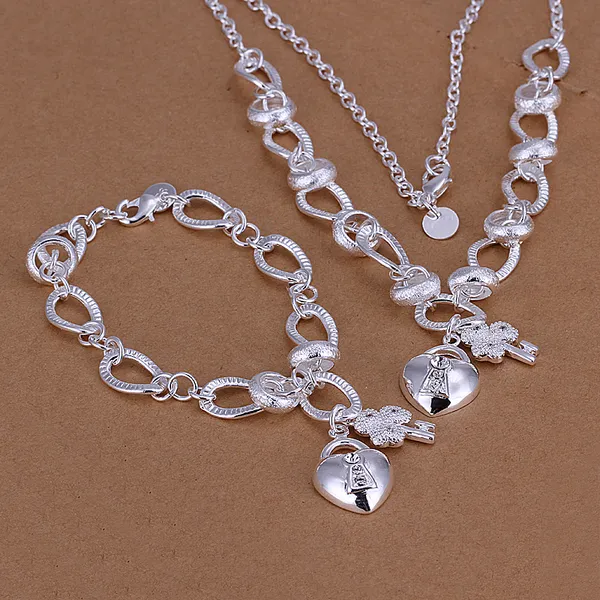 Premium 925 Sterling Silver Heart Lock Jewelry Set - Necklace ...
