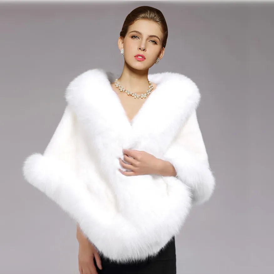 White Faux Fur Bridal Wraps Winter Wedding Coat Warm Shawls Outerwear ...