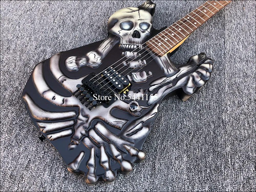 Hand Work Carved Top J Frog George Lynch Skull & Bones Electric Guitar ...