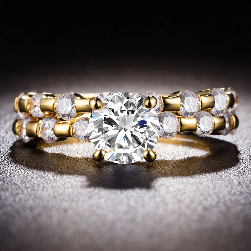 Gold Diamond Combination Ring With Cubic Zircon For Engagement And ...