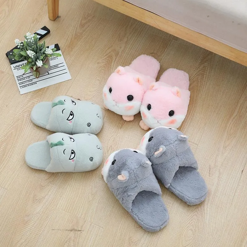 Cute Pink Hamster Gray Crocodile Slippers Home Soft Bottom Indoor Shoes ...