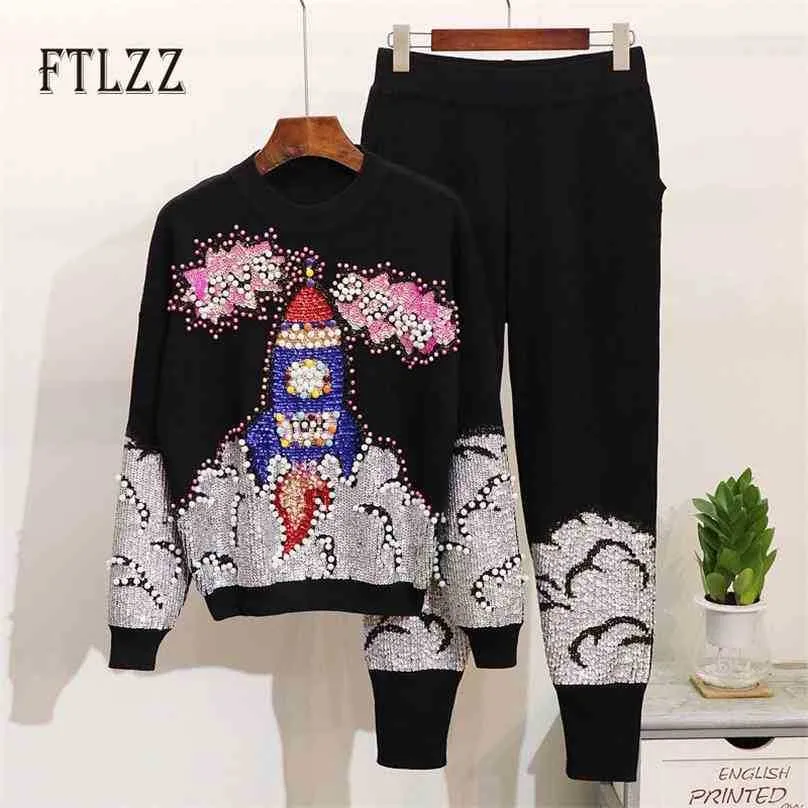 Vintage two-piece women's knitted acrylic tracksuit set with sequin ...