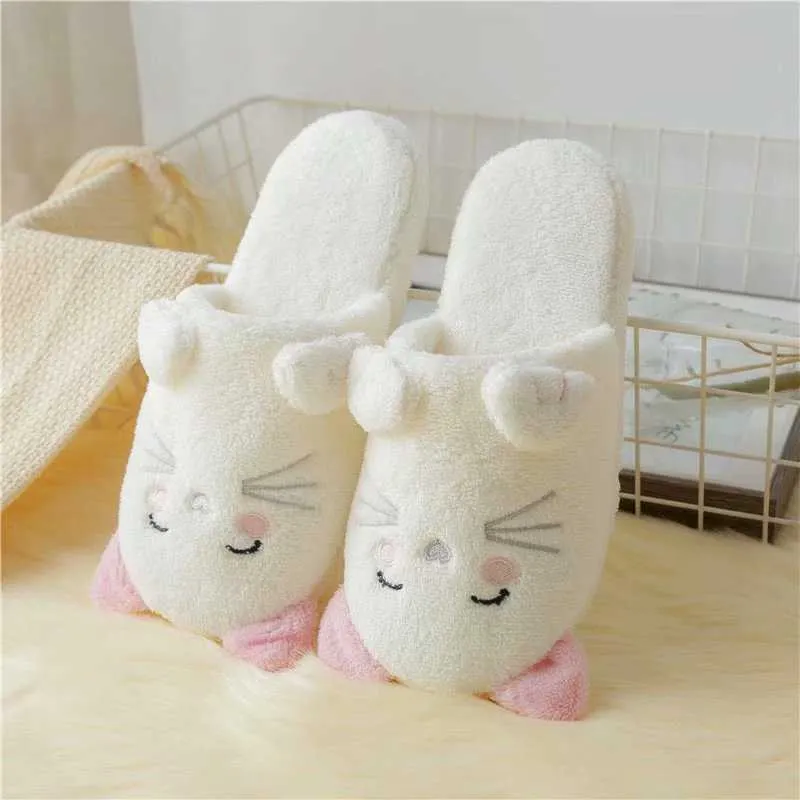 Millffy Cute White Cat Slipper Warm Cat Soft Cartoon Plush Winter Warm ...