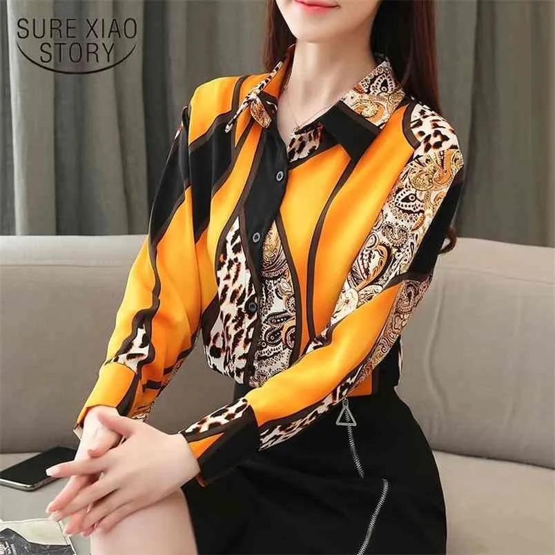 Leopard Print Chiffon Blouse - Women's Vintage Long Sleeve Shirt ...