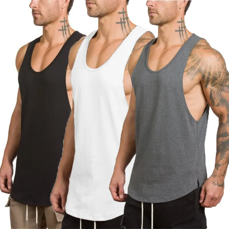 3 Pack Plain Bodybuilding String Tank Top Men Summer Algodón Moda ...