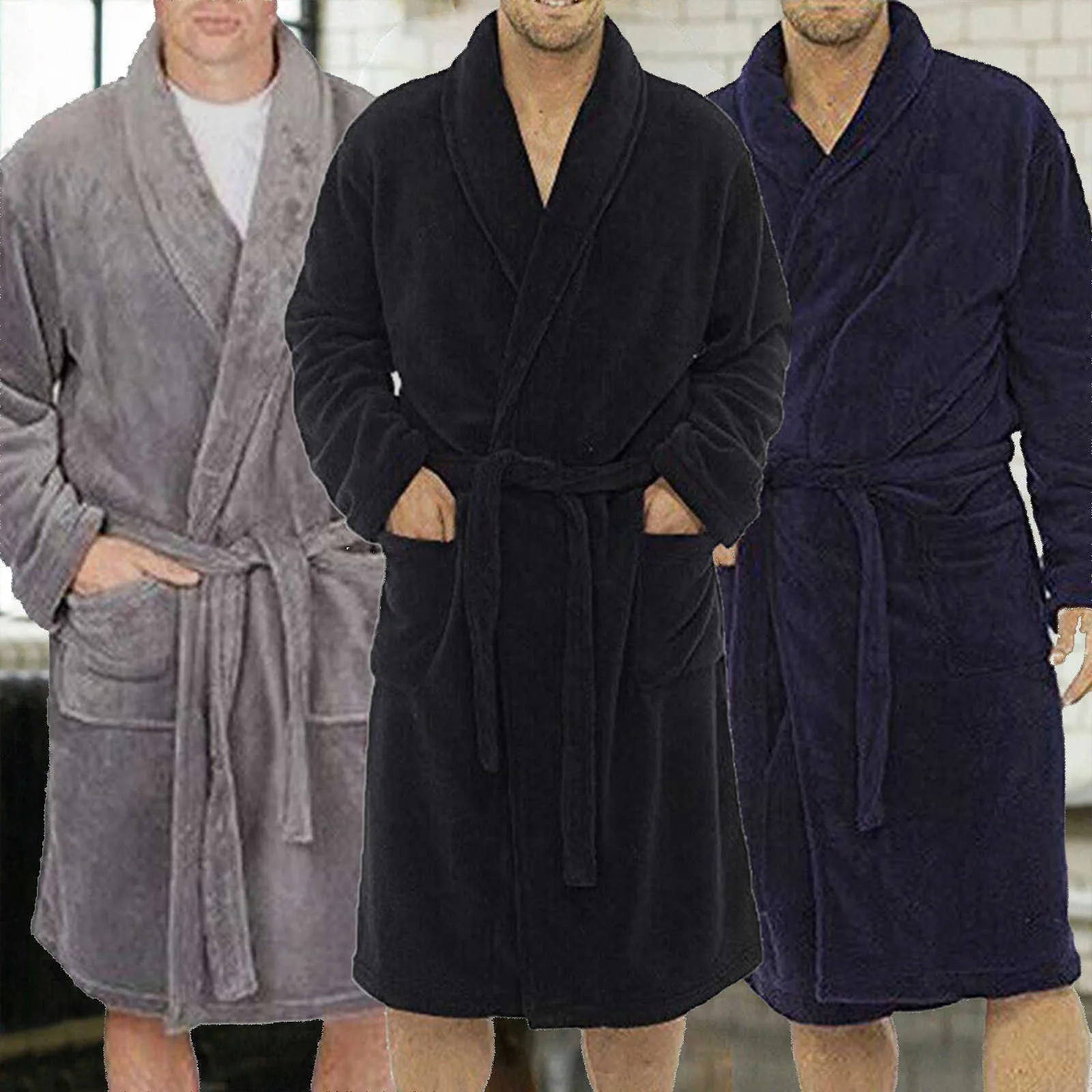 Plush Velour Bathrobe: V-Neck Shawl Kimono, Warm Long Sleeve Robe for ...