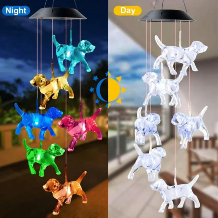 Solar Dog Wind Chime String Lights - Crystal Animal Pendants, Color ...