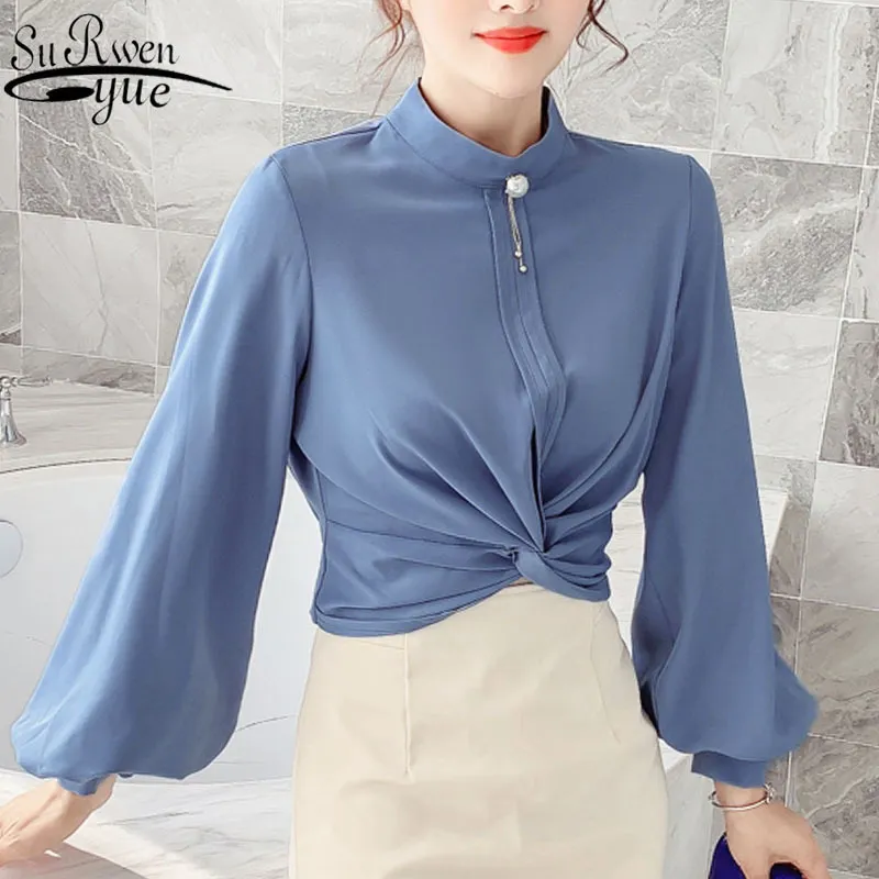 Spring Blouses for Women: White Long Sleeve Shirts, Beading Chiffon ...
