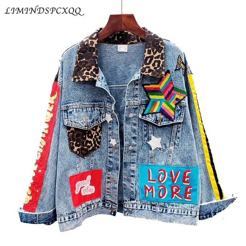 Sequin Jean Jacket Women Acrylic Long Sleeve Button Closure Asymmetric ...