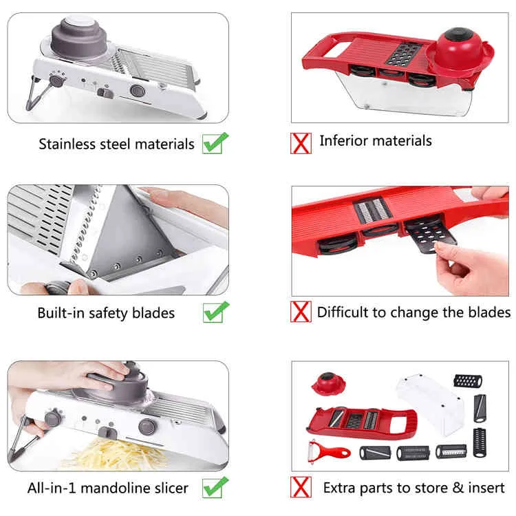 LMETJMA 18 Types Adjustable Mandoline Slicer Stainless Steel Vegetable ...