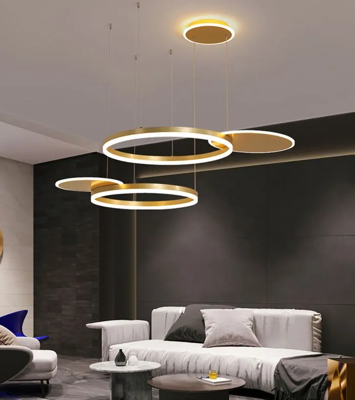 Gold Dimmable LED Ring Pendant Lamp With Remote For Modern Ceiling ...