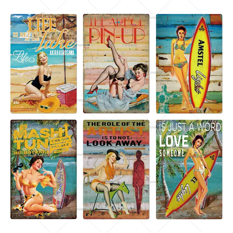 Pin Up Girl Plaque Metal Vintage Sexy Metal Sign Tin Sign Metal Poster