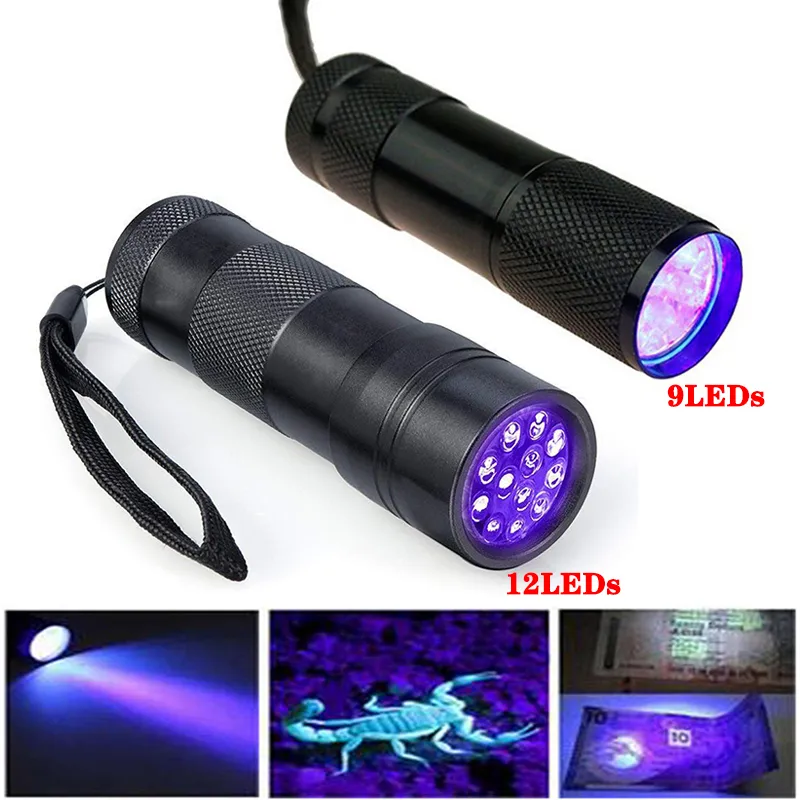 Portable LED Flashlight 9 12 LEDs UV Lamp 365 400nm Detector Light For ...