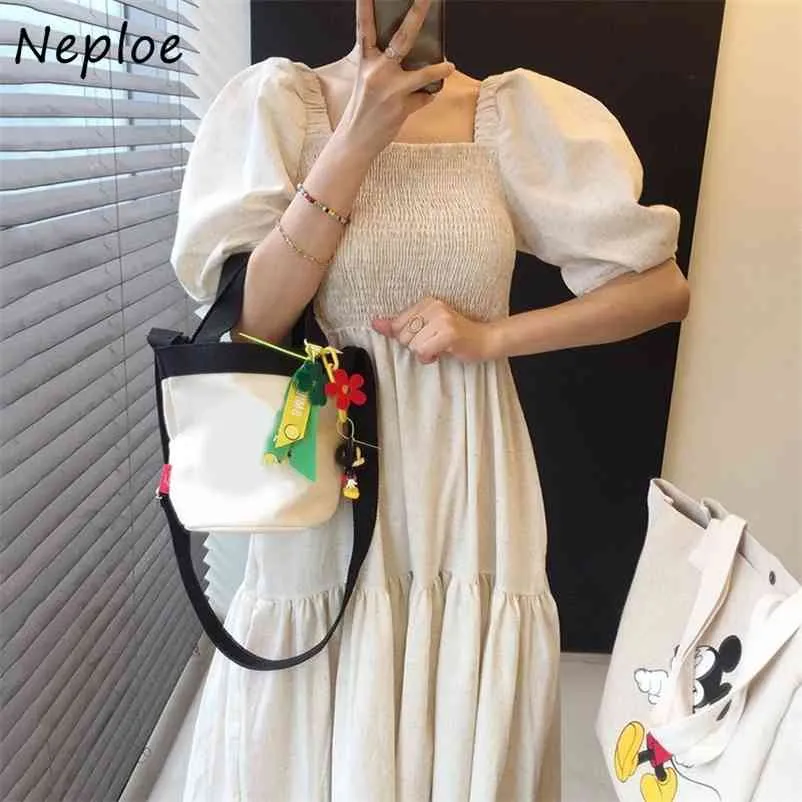Neploe Square Collar Puff Sleeve Chiffon Dress – High... From Long01 ...