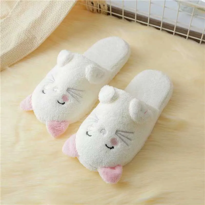 Millffy Cute White Cat Slipper Warm Cat Soft Cartoon Plush Winter Warm ...