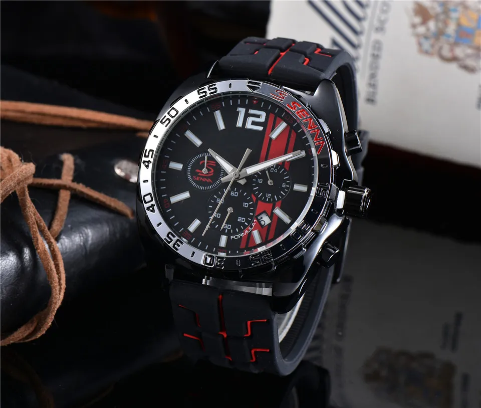 New Mens Watch Quartz Sports Watches Black Rubber Strap Multiple Time ...
