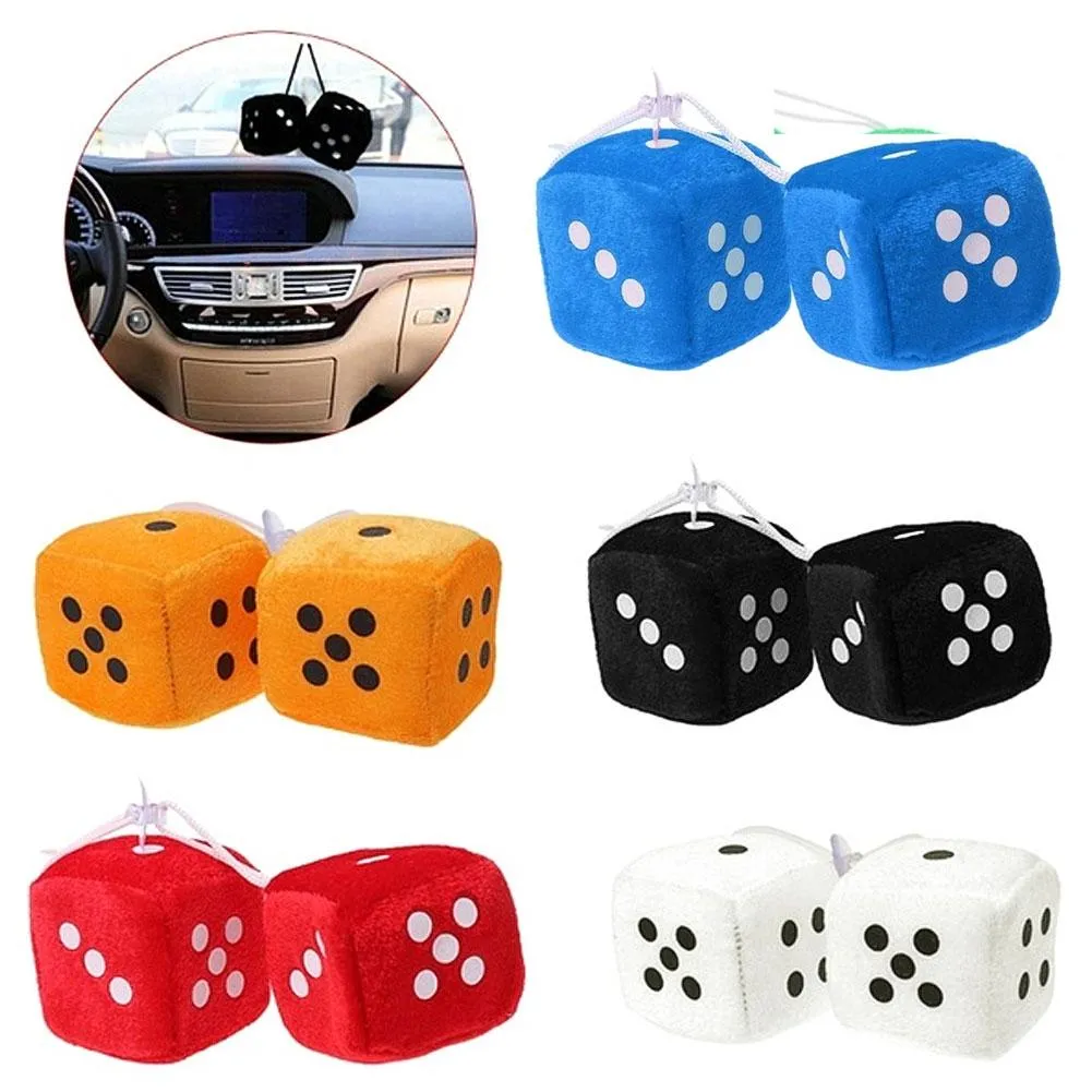 Lucky Dice Car Charm - Stylish Car Mirror Hanging Ornament, Fuzzy Dice ...