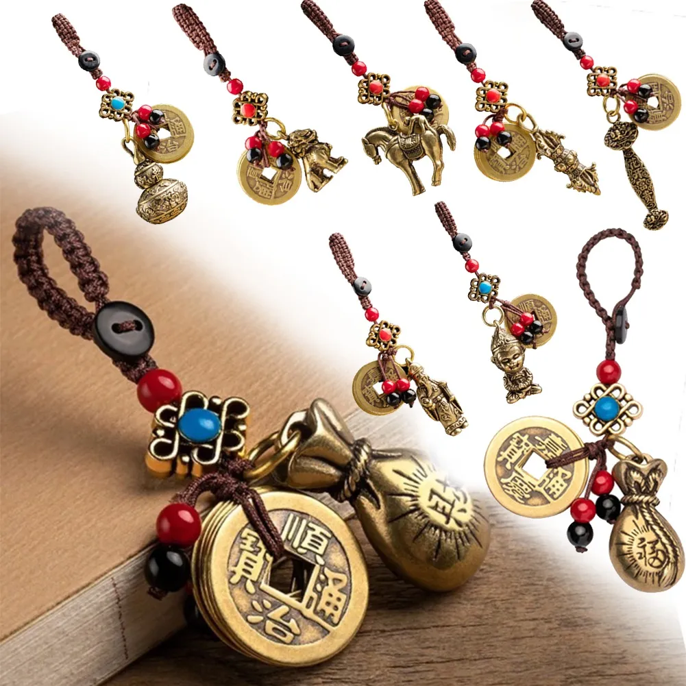 Hand-made Key Lanyard Vintage Brass Money Bag Pendant Keychain with ...
