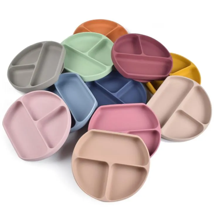 Silicone Table Plates Baby Feeding Set with Plastic Bowls and Suction ...