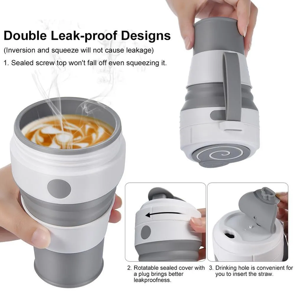 DHgate.com:450ml Silicone Collapsible Coffee Cup with Straw, Leak-proof ...