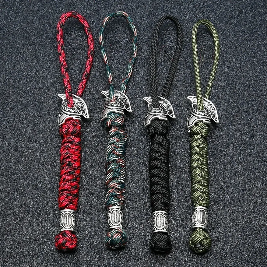 Viking Rune Bead Paracord Rope Keychain with Antique Silver Zinc Alloy ...
