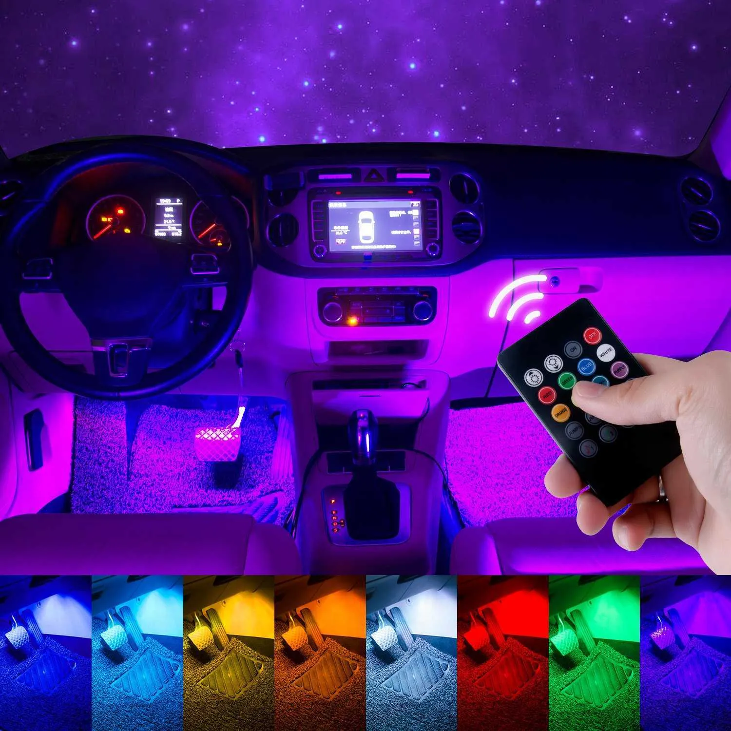 Charming Car 4 In 1 RGB Interior Atmosphere Lamp 48 LED Wireless Remote ...
