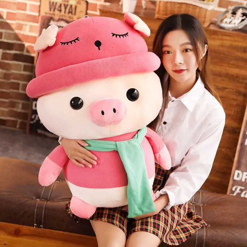 Cute Pig Plush Toy: 25/35/50cm Stuffed Animal Pig With Colorful Scarf ...